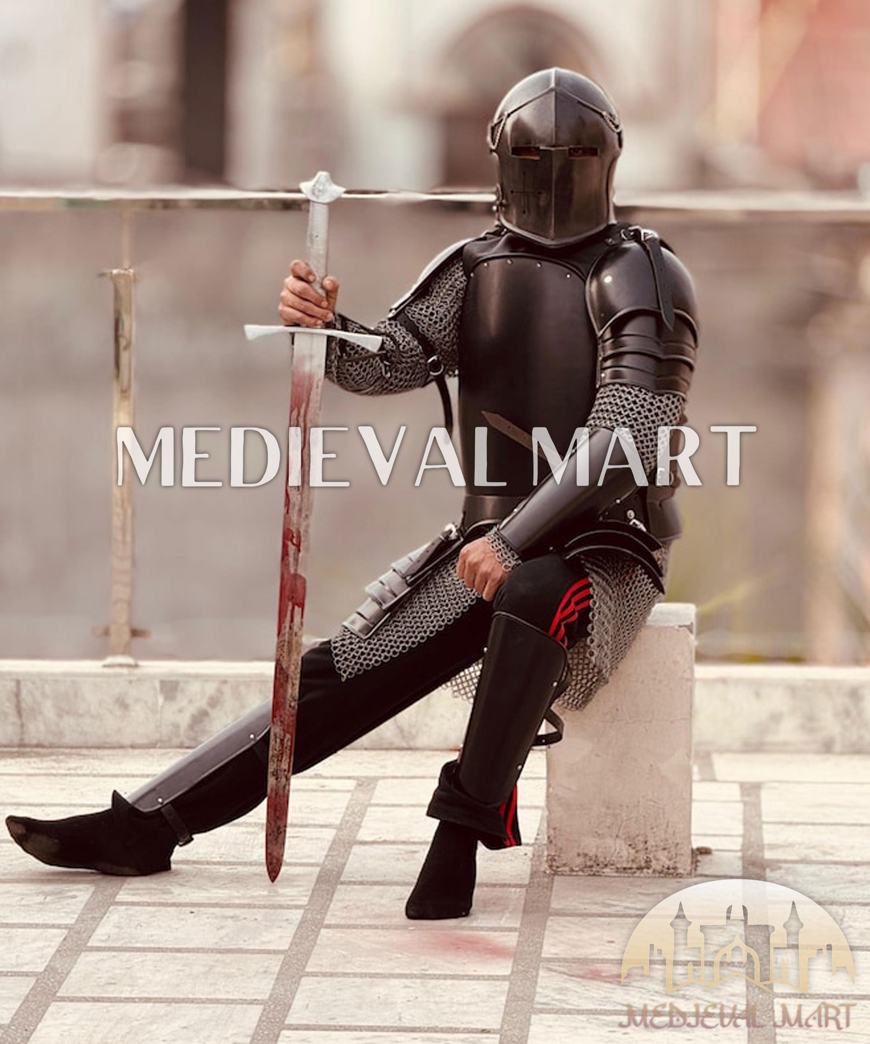 MEDIEVALMART Medieval Dark Drake Black Templar Barbute Knight Armor Su ...