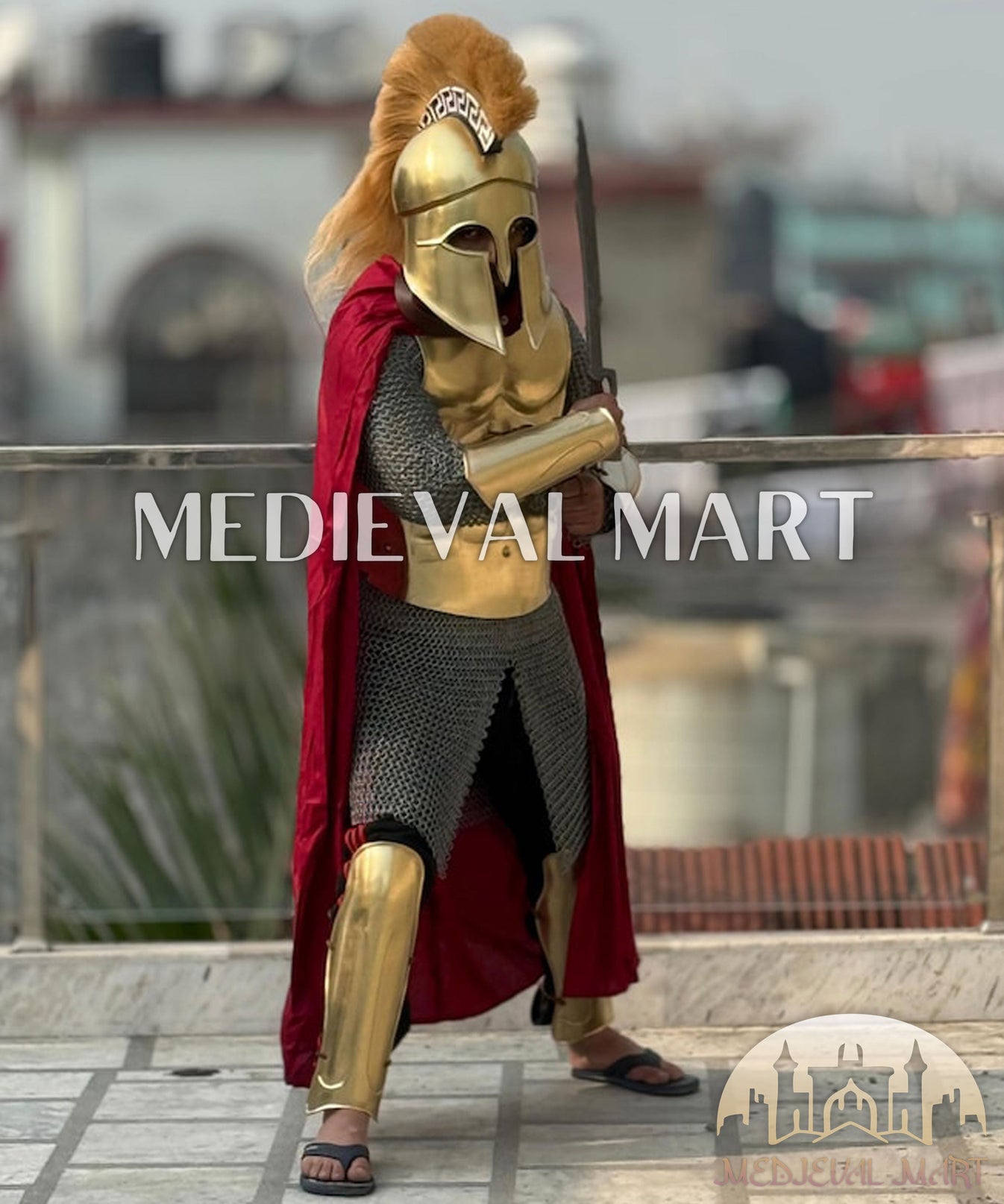 MEDIEVALMART Medieval Spartan Greek Full Costume Gold Finish with chai ...