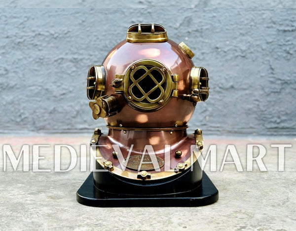 MEDIEVALMART Nautical Brown Finish Diving Helmet With Wooden Base ...