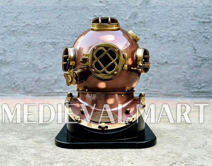 MEDIEVALMART Nautical Brown Finish Diving Helmet With Wooden Base ...