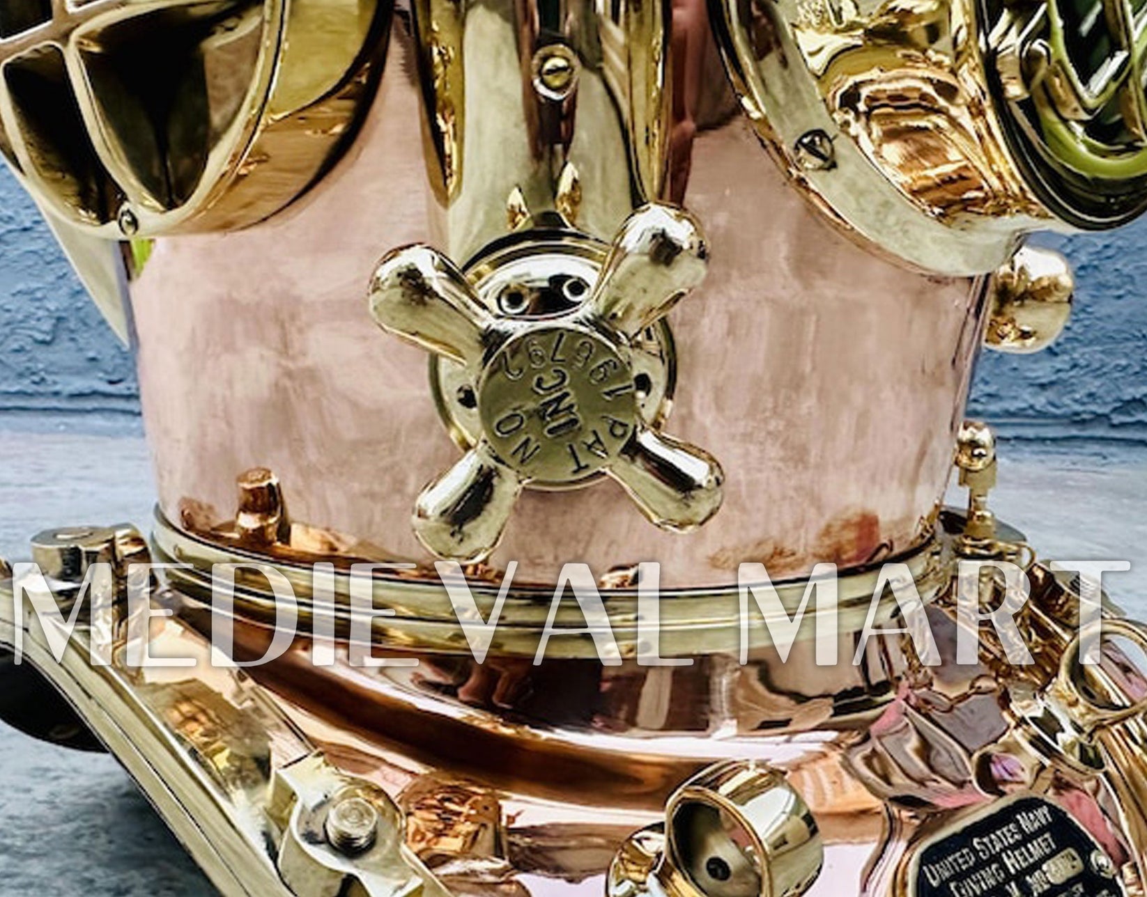 MEDIEVALMART High Textured Copper brass Diving Helmet With Wooden Base ...
