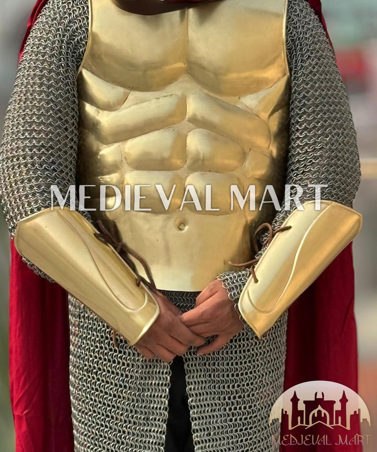 MEDIEVALMART Medieval Spartan Greek Full Costume Gold Finish with chai ...