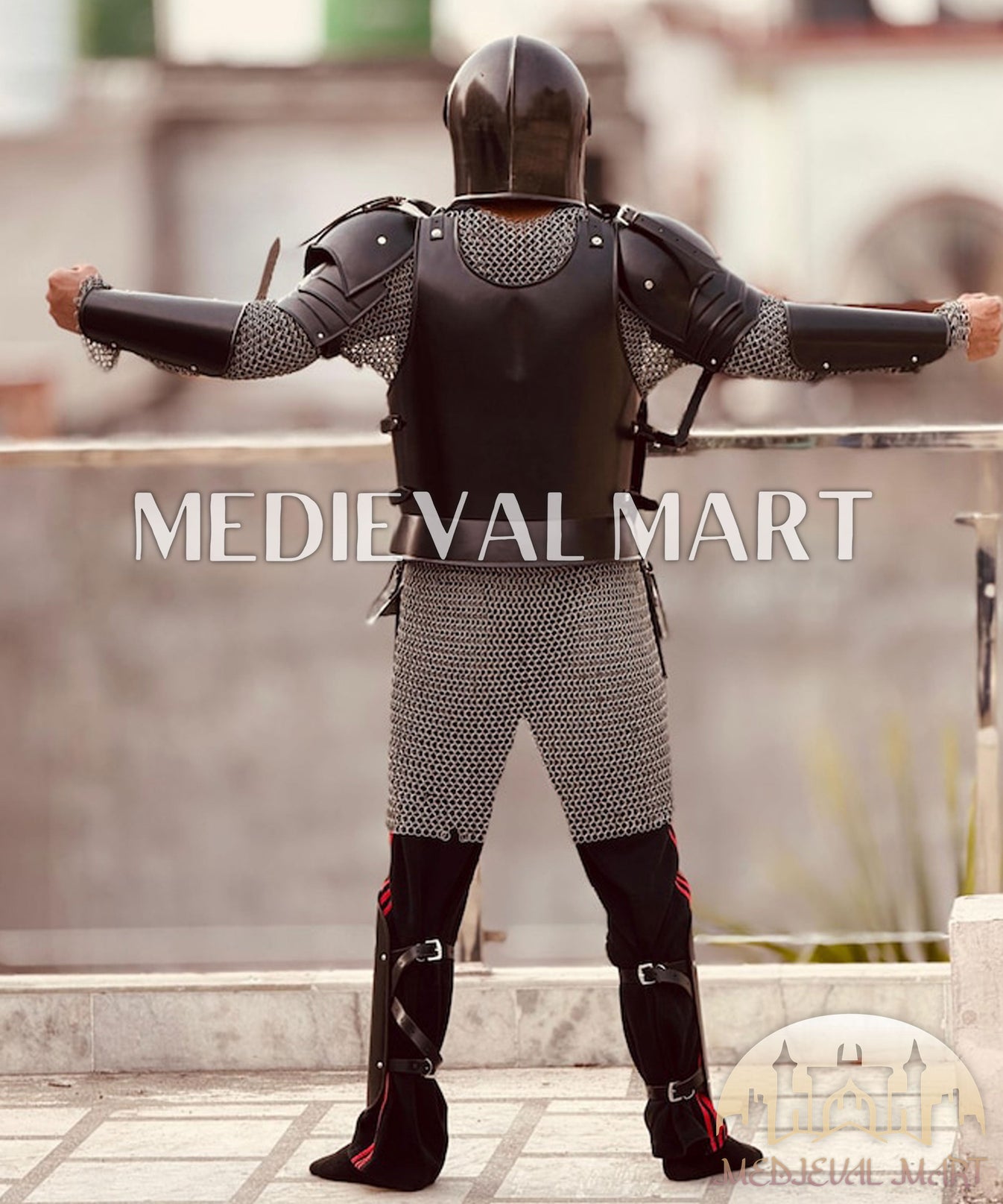 MEDIEVALMART Medieval Dark Drake Black Templar Barbute Knight Armor Su ...